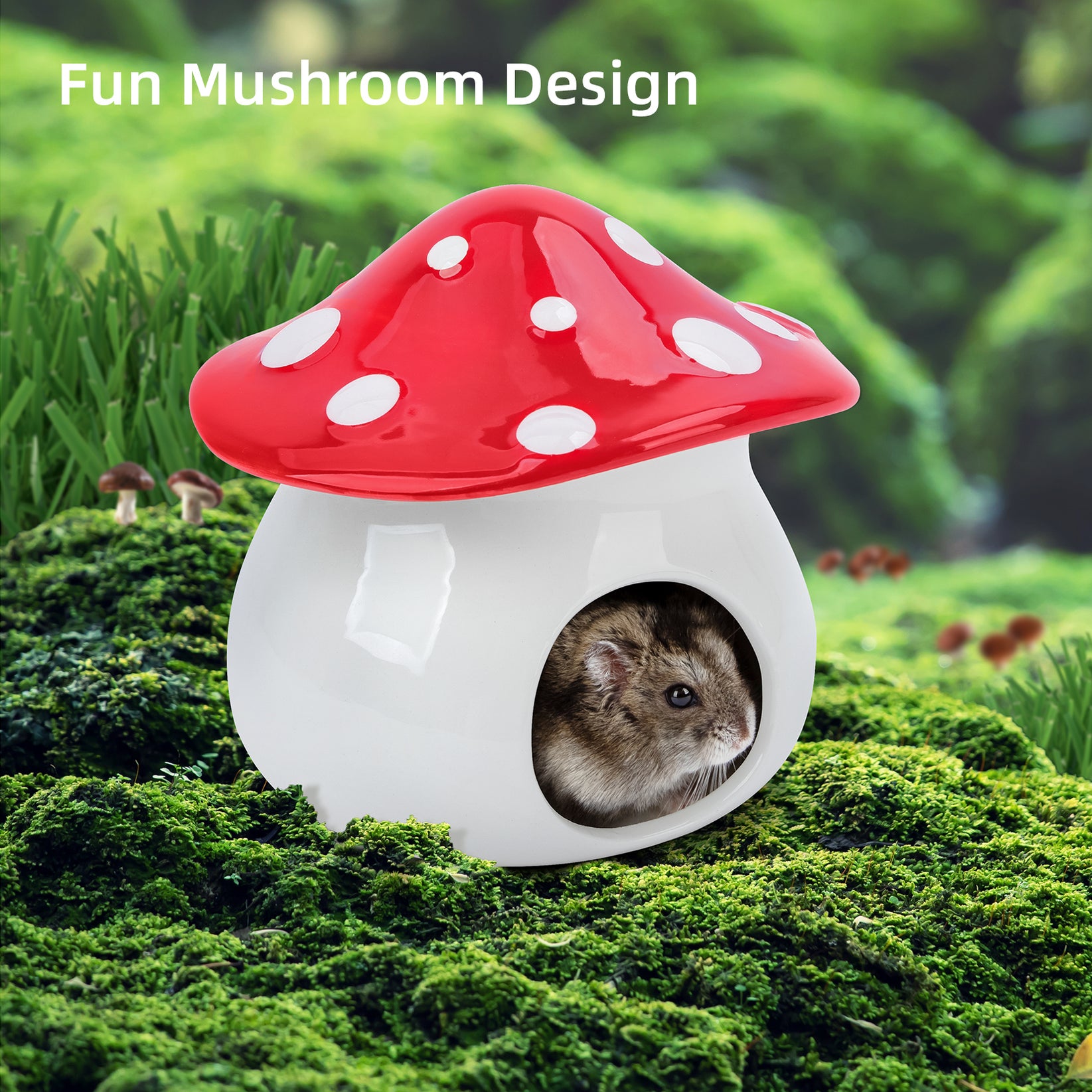 Niteangel Ceramic Hamster Habitat Hideout (Mushroom-Shaped Feeding & W ...